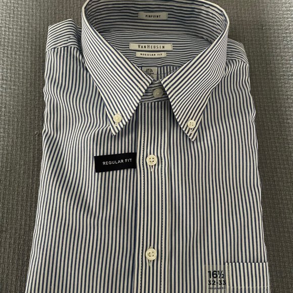 Van Heusen | Shirts | Van Heusen Pinpoint Blue White Stripe Ls Dress ...
